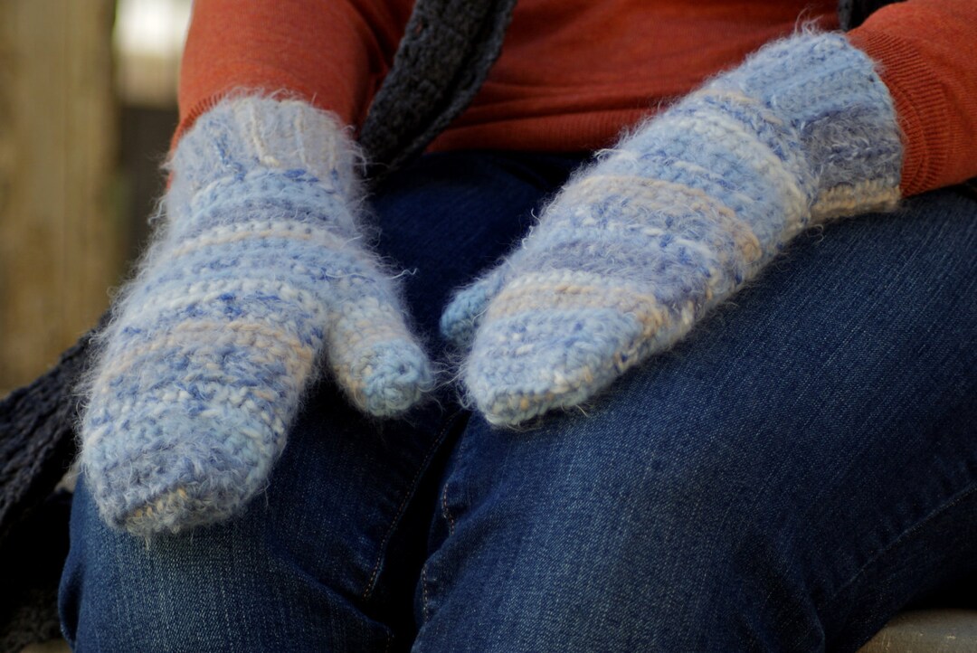 Blue and Taupe Crochet Handmade Mittens - Etsy