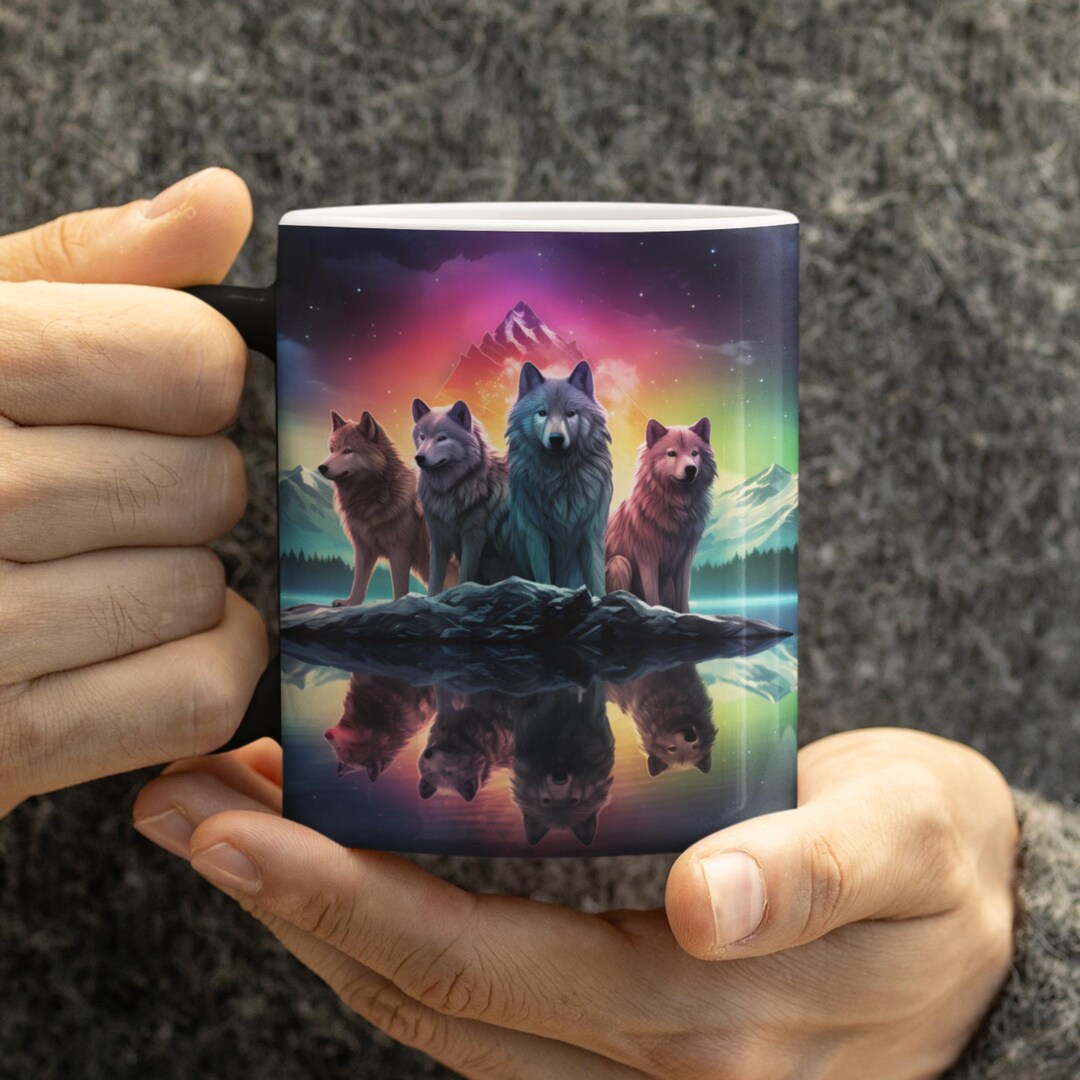 Magic Wolf Mug - Color Changing Wolf Pack Coffee Mug - Cosmic Night Sky ...