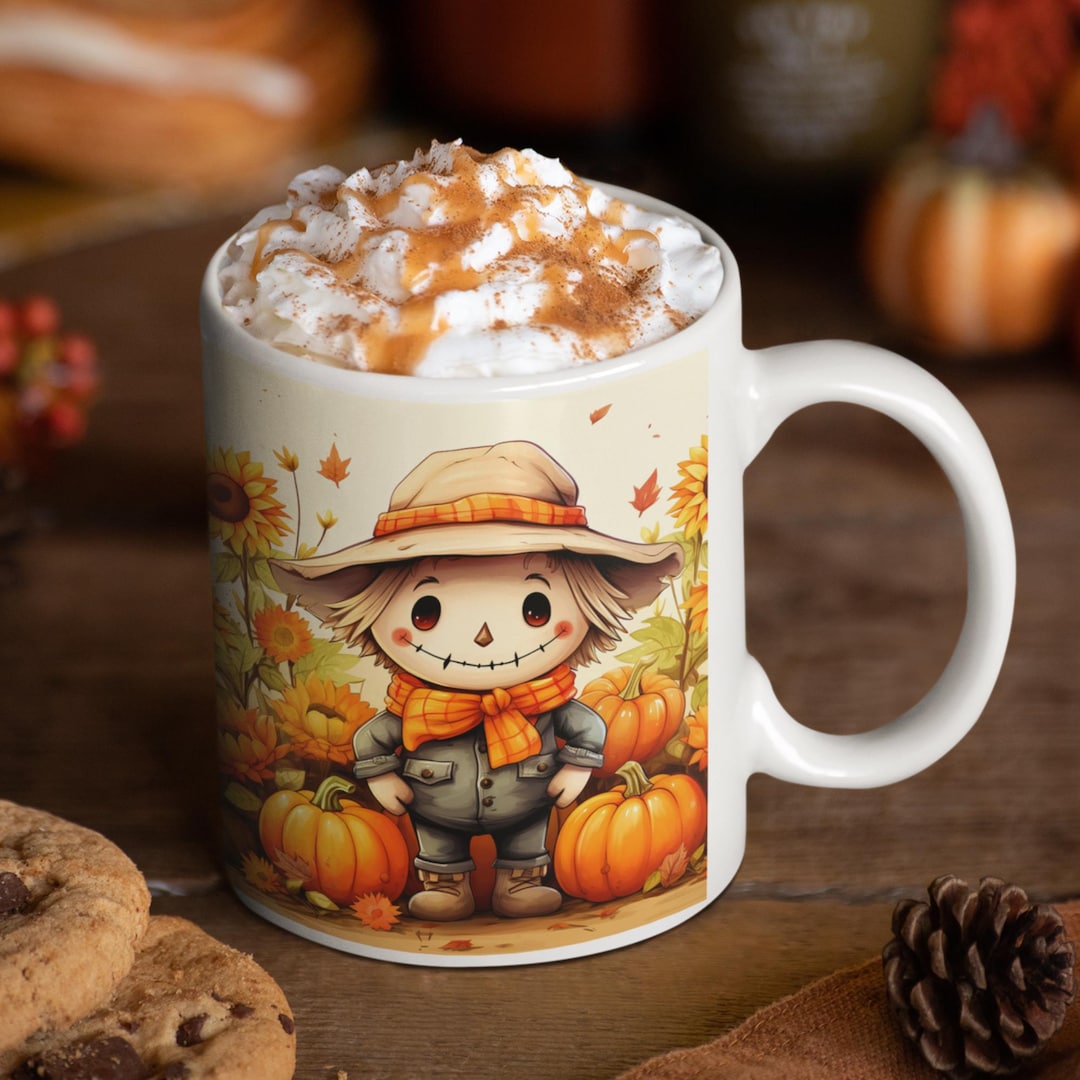Cute Fall Scarecrow Mug | Autumn Pumpkin Coffee Cup | Thanksgiving Gift ...