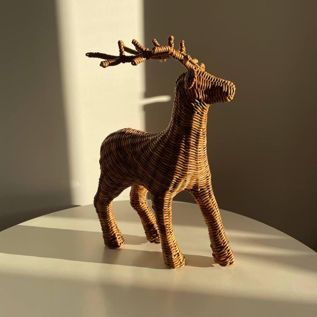 Wicker Deer Sculpture, Handmade Natural Decor, Rustic Home Accent for ...