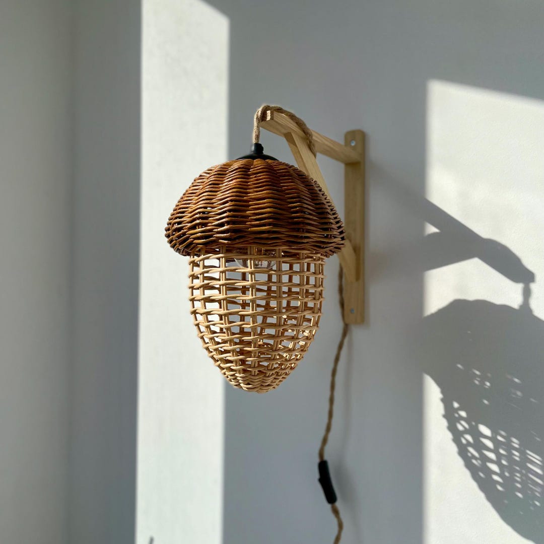 Wicker Wall Sconce – Acorn Lamp, Handmade Rustic Boho Lighting With ...