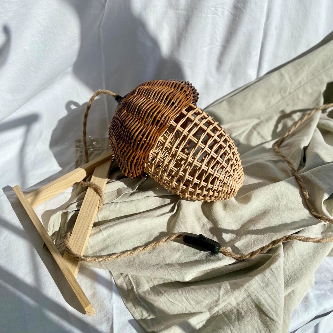 Wicker Wall Sconce – Acorn Lamp, Handmade Rustic Boho Lighting With ...