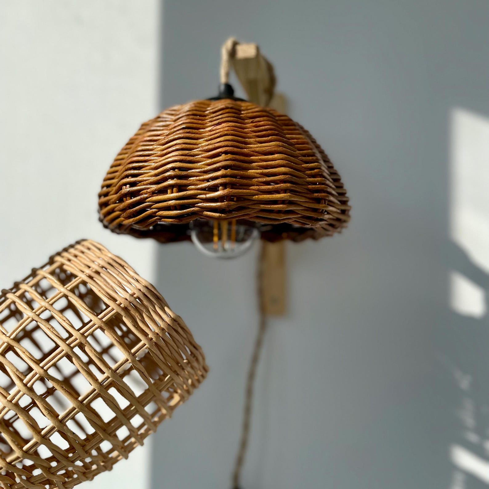 Wicker Wall Sconce – Acorn Lamp, Handmade Rustic Boho Lighting With ...