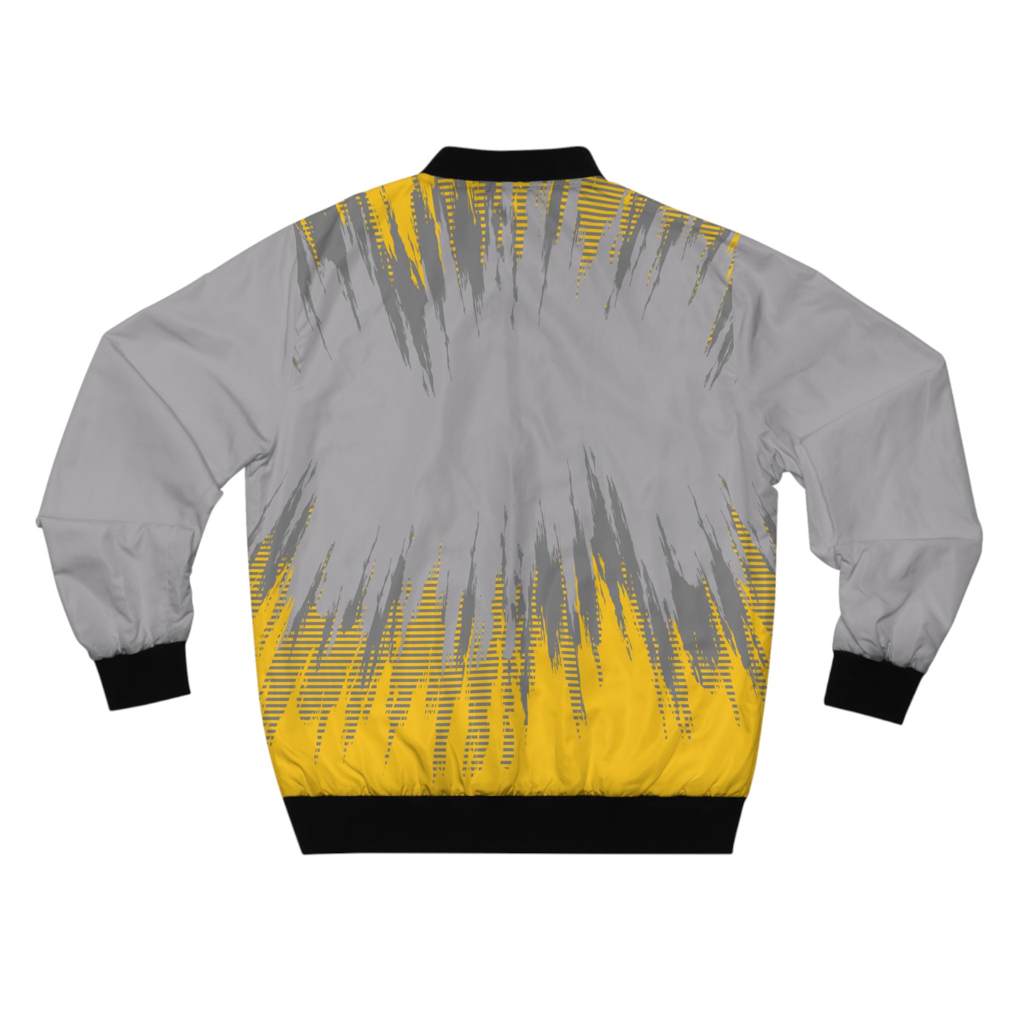Yellow Lightning Streak Bomber Jacket: Stylish All-over Print Outerwear ...