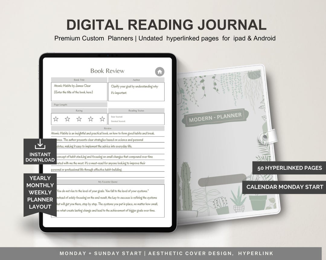 Digital Book Review Planner Template for Readers, Printable Book ...