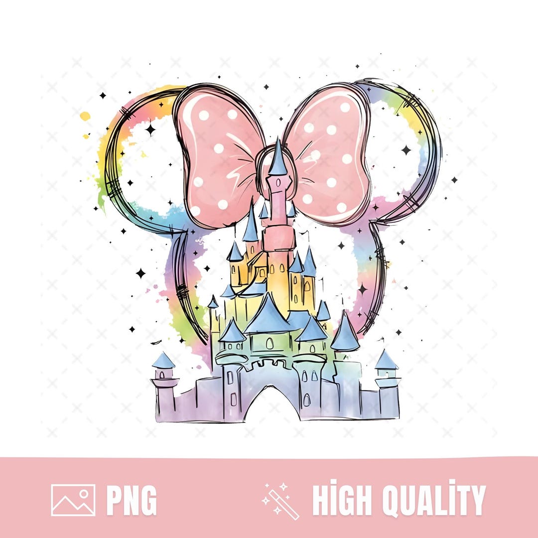 Watercolor Mouse Ear Castle Png, Retro Colorful Png, Sublimation Design ...