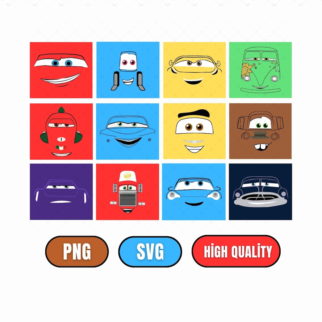 Paquete de caras de Cars PNG, camiseta con contorno de cara de Cars ...