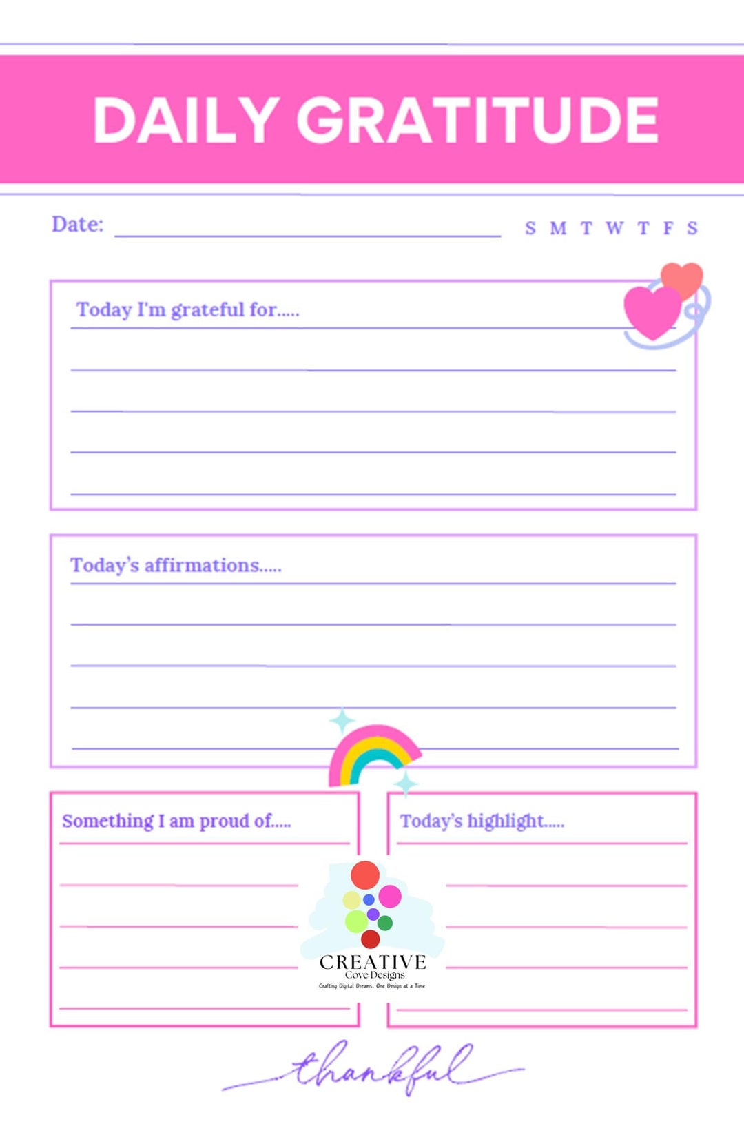 Gratitude Printable Template, Daily Gratitude Journal, Gratitude Log ...