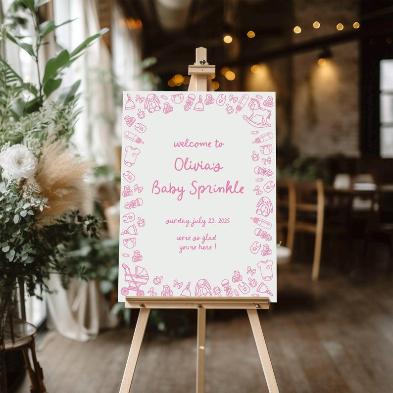 Baby Sprinkle Welcome Sign Template, Hand Drawn Baby Girl Sprinkle Sign ...