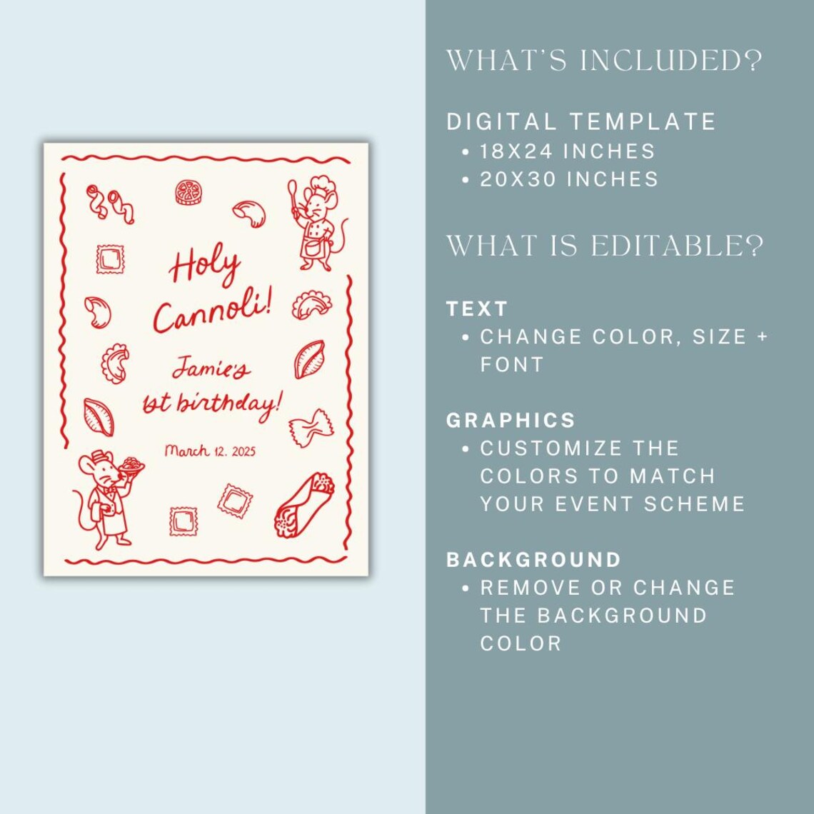 Holy Cannoli 1st Birthday Sign: Italian Theme Party Welcome Poster ...