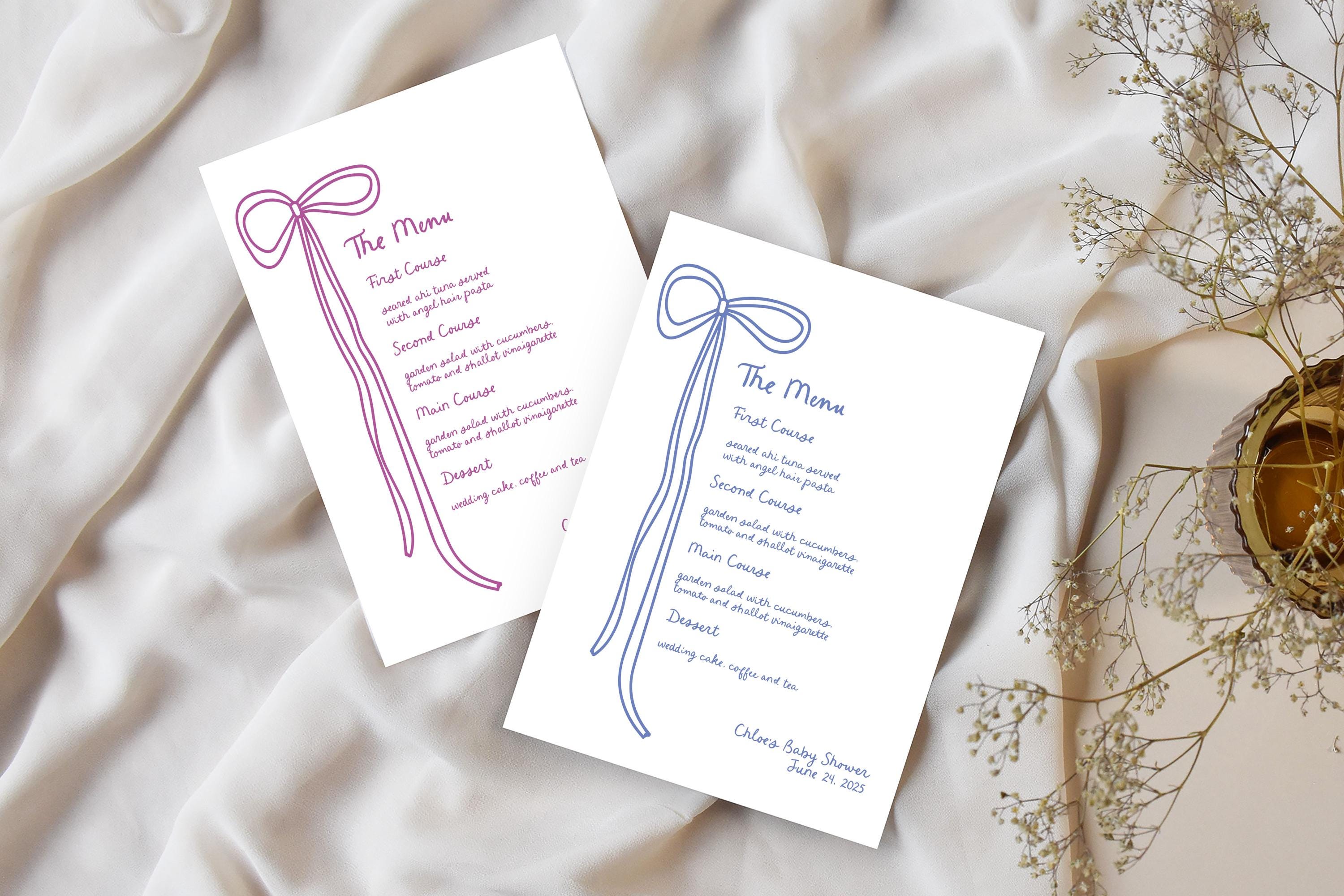 Hand Drawn Baby Shower Menu With Bow, Editable Whimsical Baby Shower ...