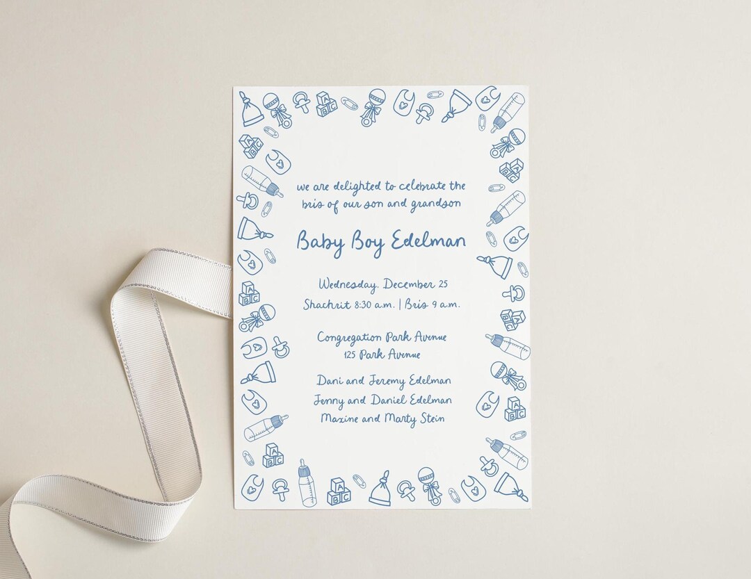 Hand Drawn Bris Invite Template, Brit Milah Invitation, Personalizable ...