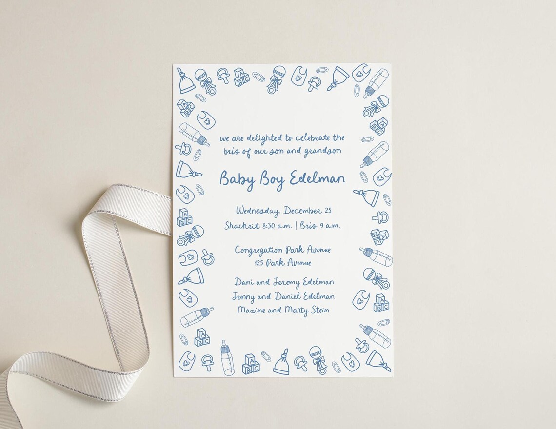 Hand Drawn Bris Invitation Template: Jewish Baby Announcement (digital ...