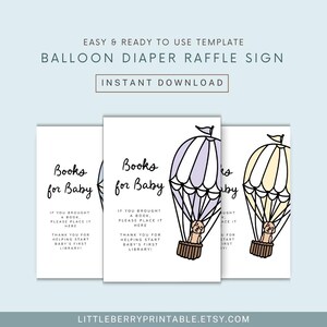 Books for Baby Sign Template, Hot Air Balloon Baby Shower Sign, Hand ...