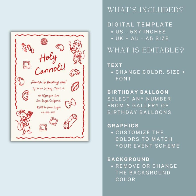 Holy Cannoli 1st Birthday Invitation: Italian Theme Party (digital ...