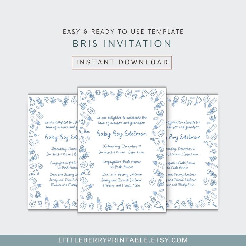 Hand Drawn Bris Invite Template, Brit Milah Invitation, Personalizable ...