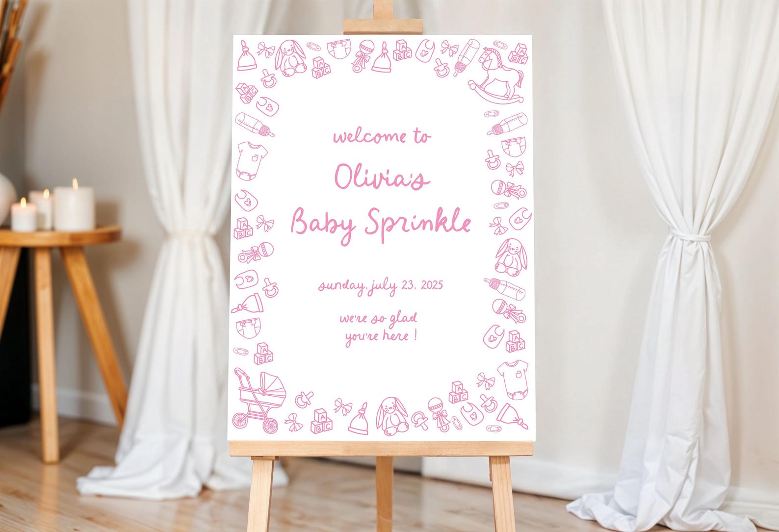 Baby Sprinkle Welcome Sign Template, Hand Drawn Baby Girl Sprinkle Sign ...