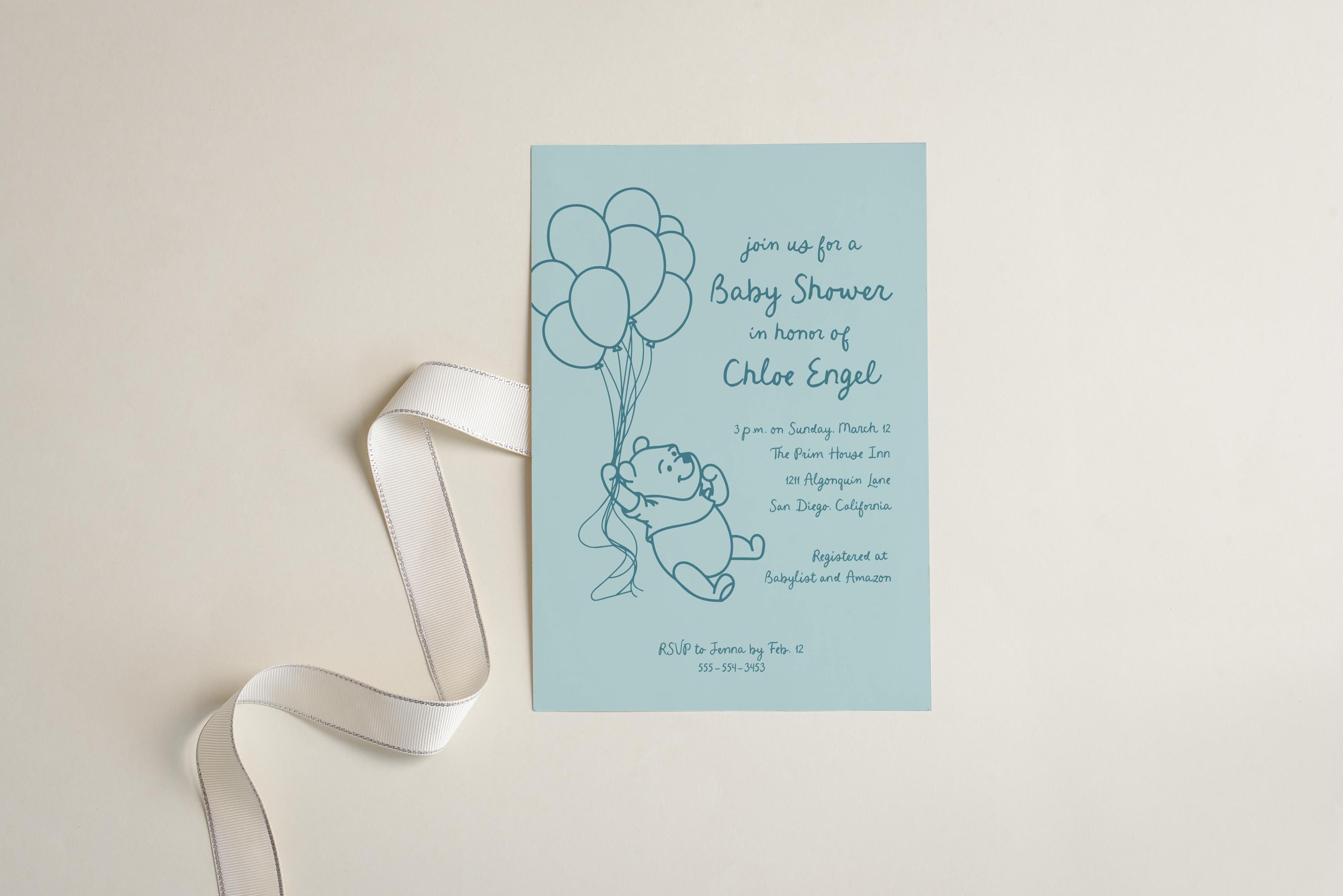 Winnie the Pooh Baby Shower Invite Template, Classic Pooh Bear Baby ...