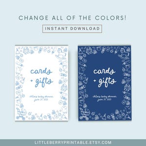 Blue Baby Shower Cards and Gifts Sign: Hand-drawn Illustration (digital ...