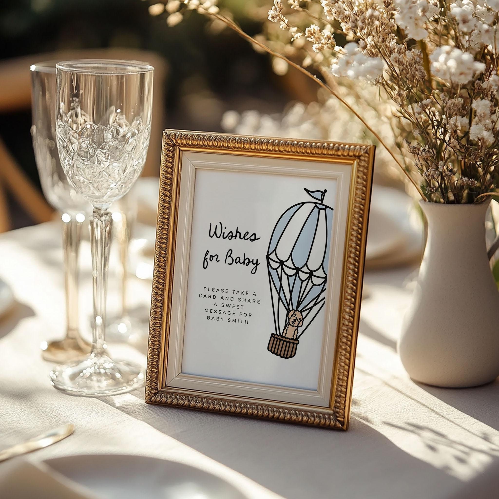 Wishes for Baby Sign Template, Hot Air Balloon Baby Shower Sign, Baby ...