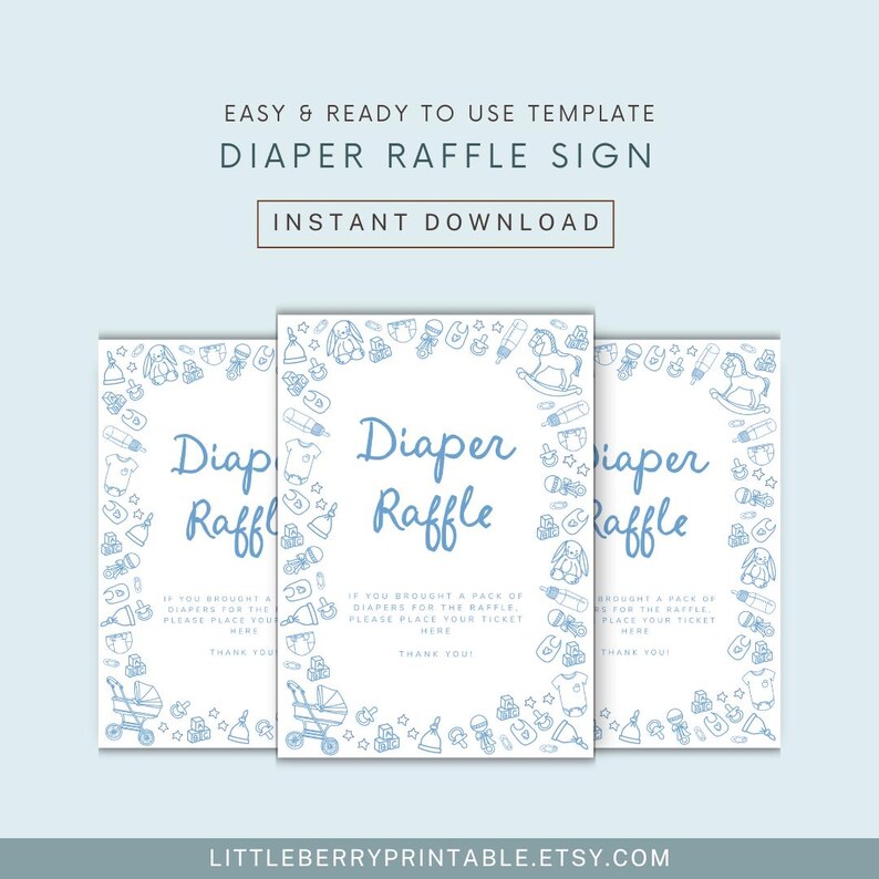 Blue Baby Shower Diaper Raffle Sign: Hand-drawn Illustration (digital ...