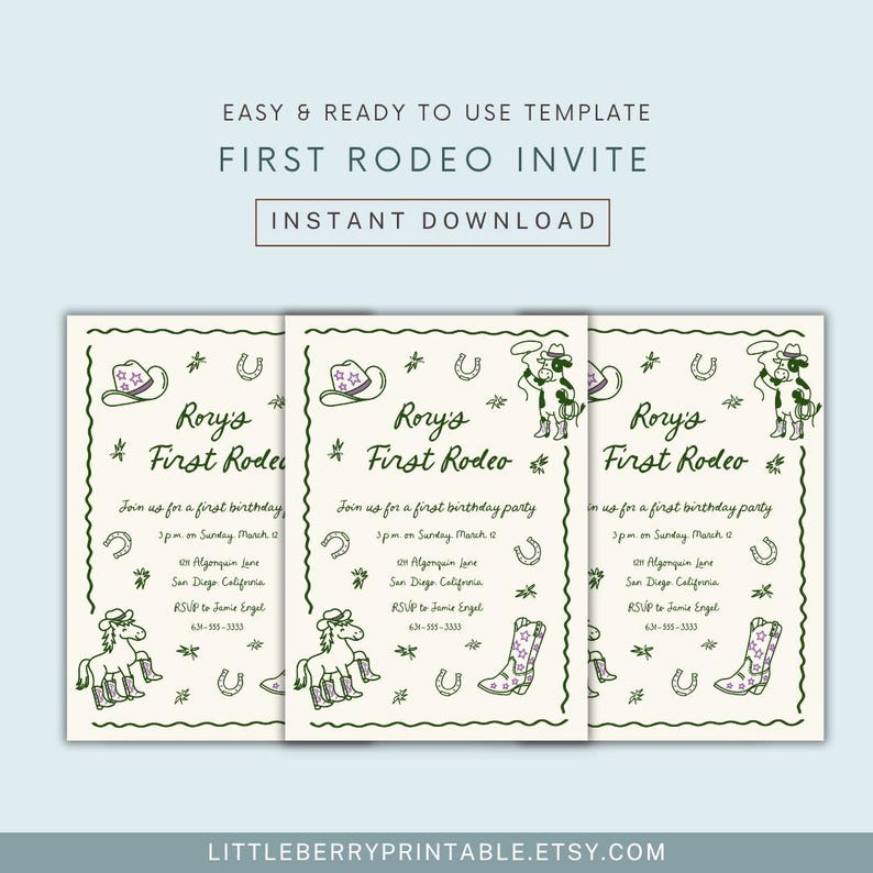 First Rodeo Birthday Invitation: Cowboy 1st Birthday, Western Theme ...