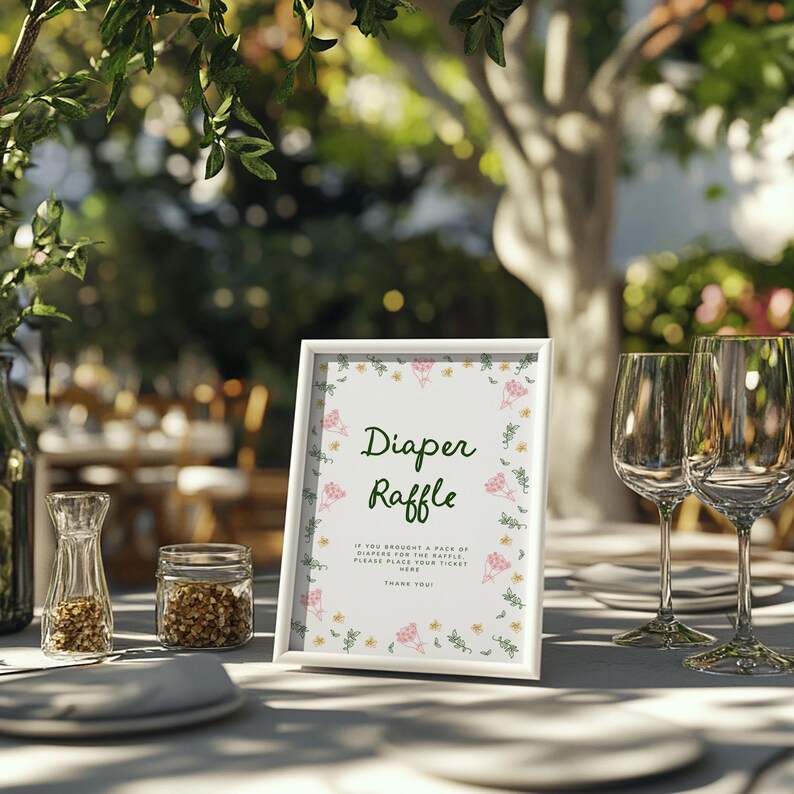 Floral Diaper Raffle Sign Template, Girl Baby Shower Diaper Raffle Sign ...