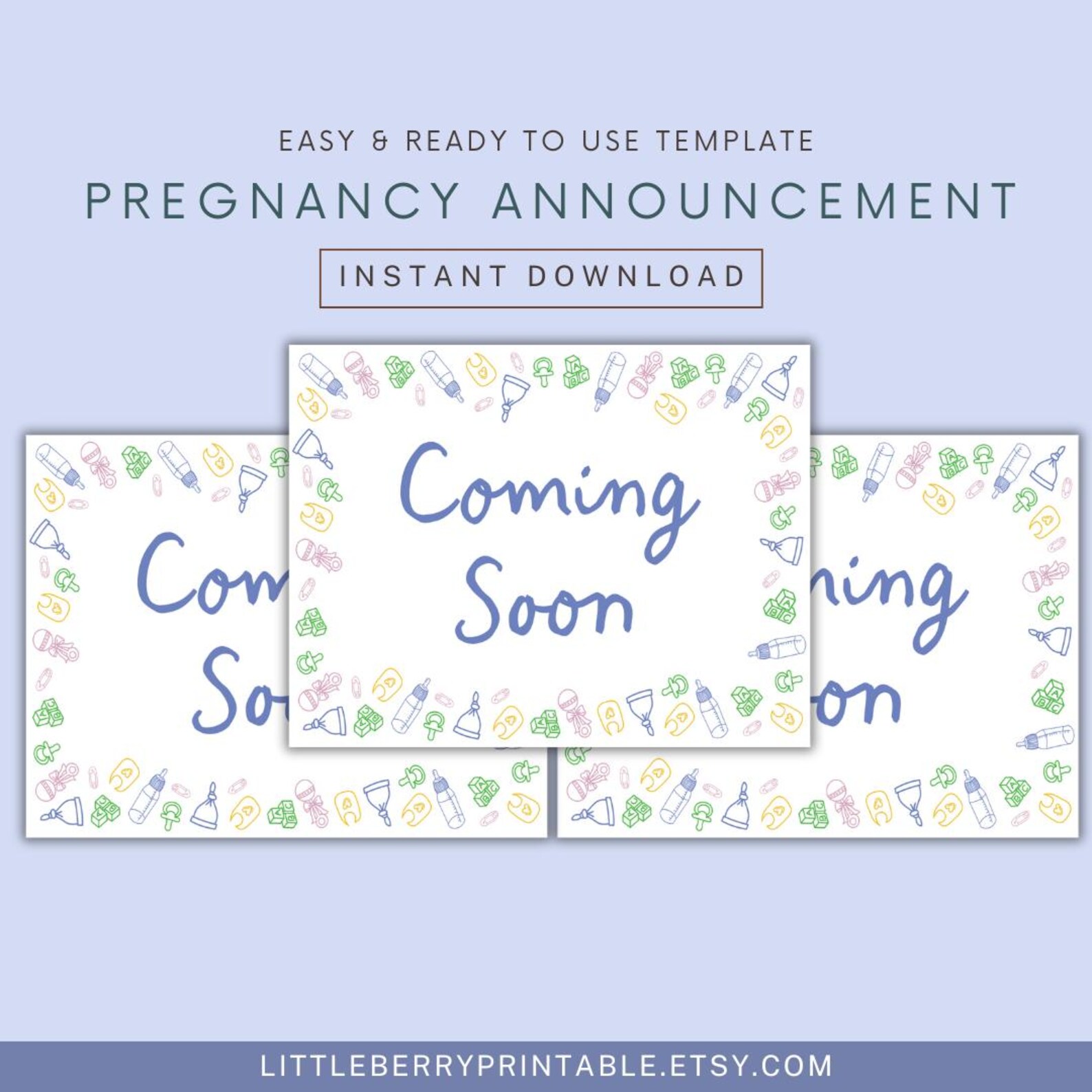 Coming Soon Pregnancy Announcement Card Template, Handdrawn Baby Reveal ...
