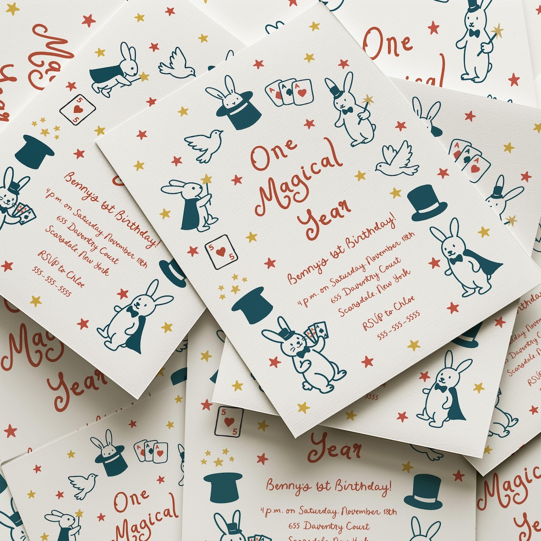 Magician Birthday Invitation Template: Handdrawn One Magical Year ...