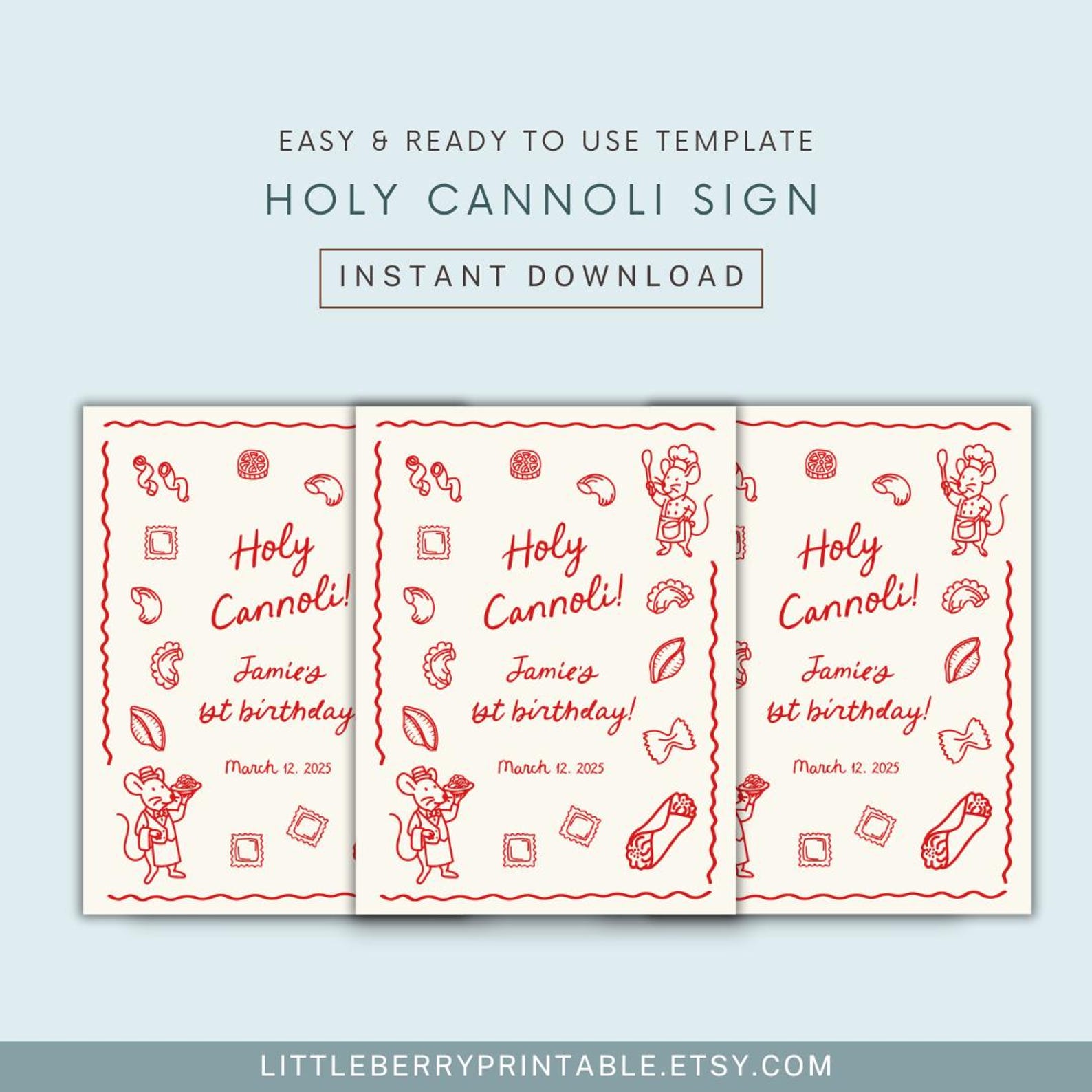 Holy Cannoli 1st Birthday Sign: Italian Theme Party Welcome Poster ...