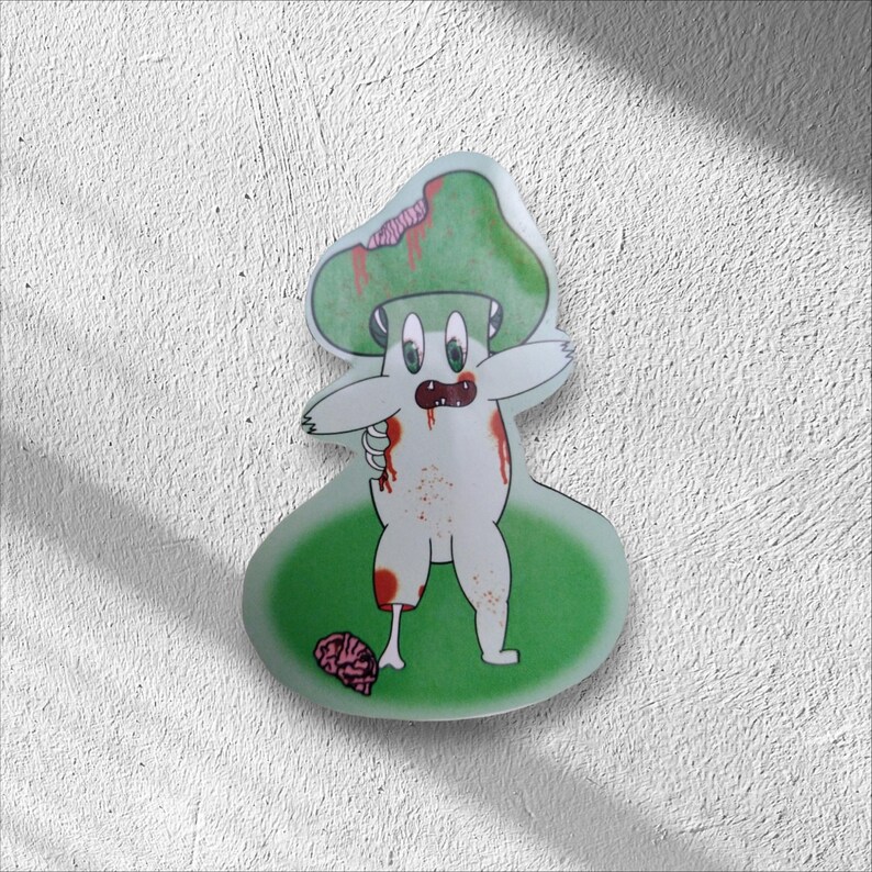 Cartoon Zombie Mushroom Sticker blood, Exposed Brain & Ribs Halloween ...