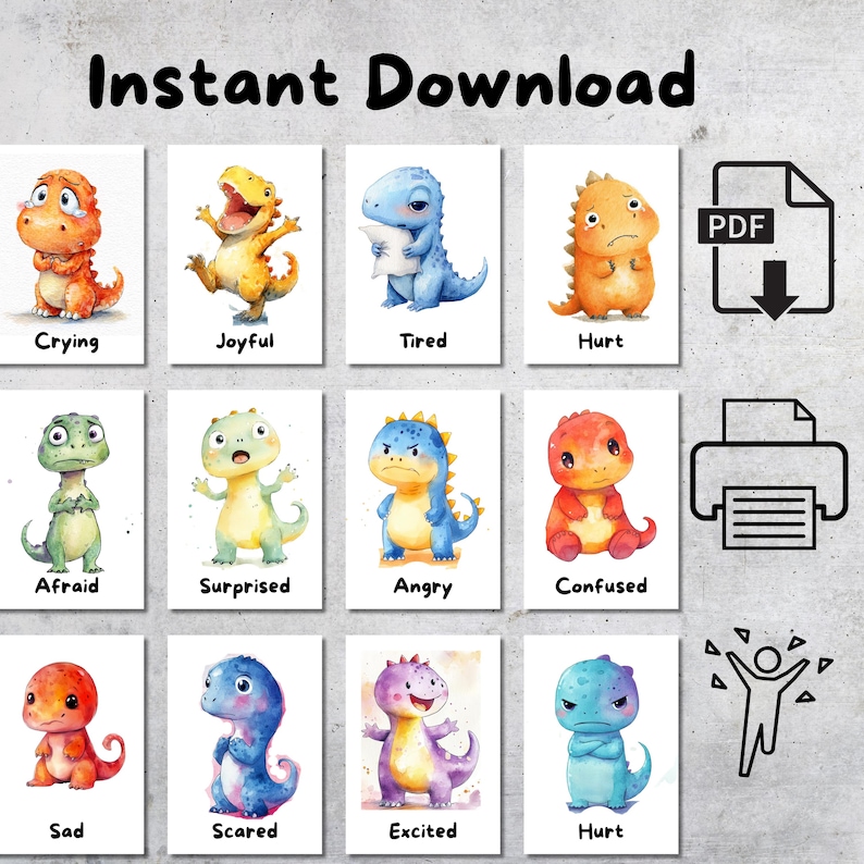 20 Dino Emotion Feelings Cards | Printable Emotion Flashcards for Kids ...