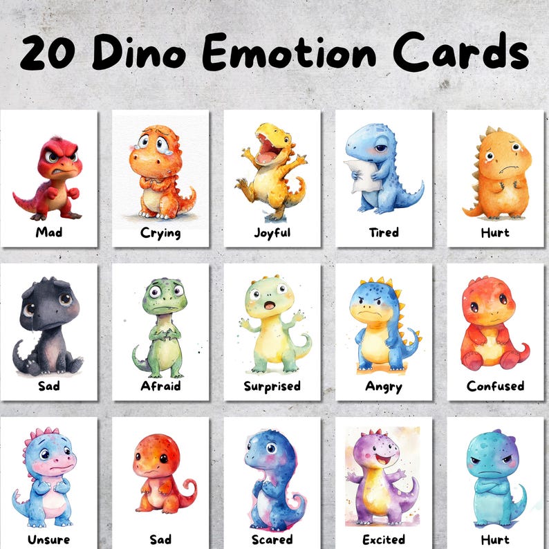 20 Dino Emotion Feelings Cards | Printable Emotion Flashcards for Kids ...