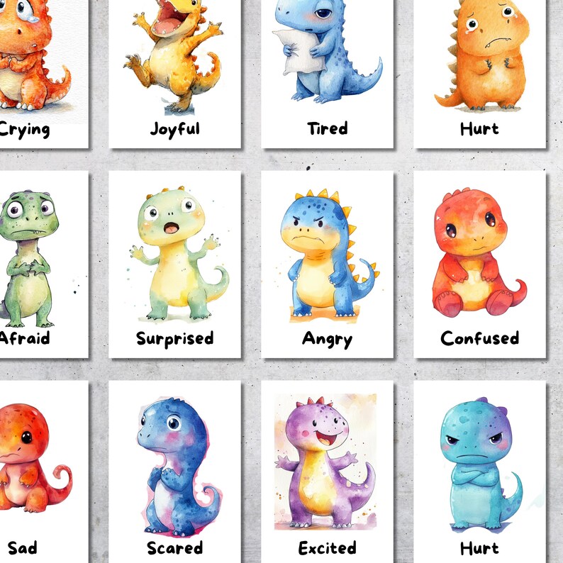 20 Dino Emotion Feelings Cards | Printable Emotion Flashcards for Kids ...