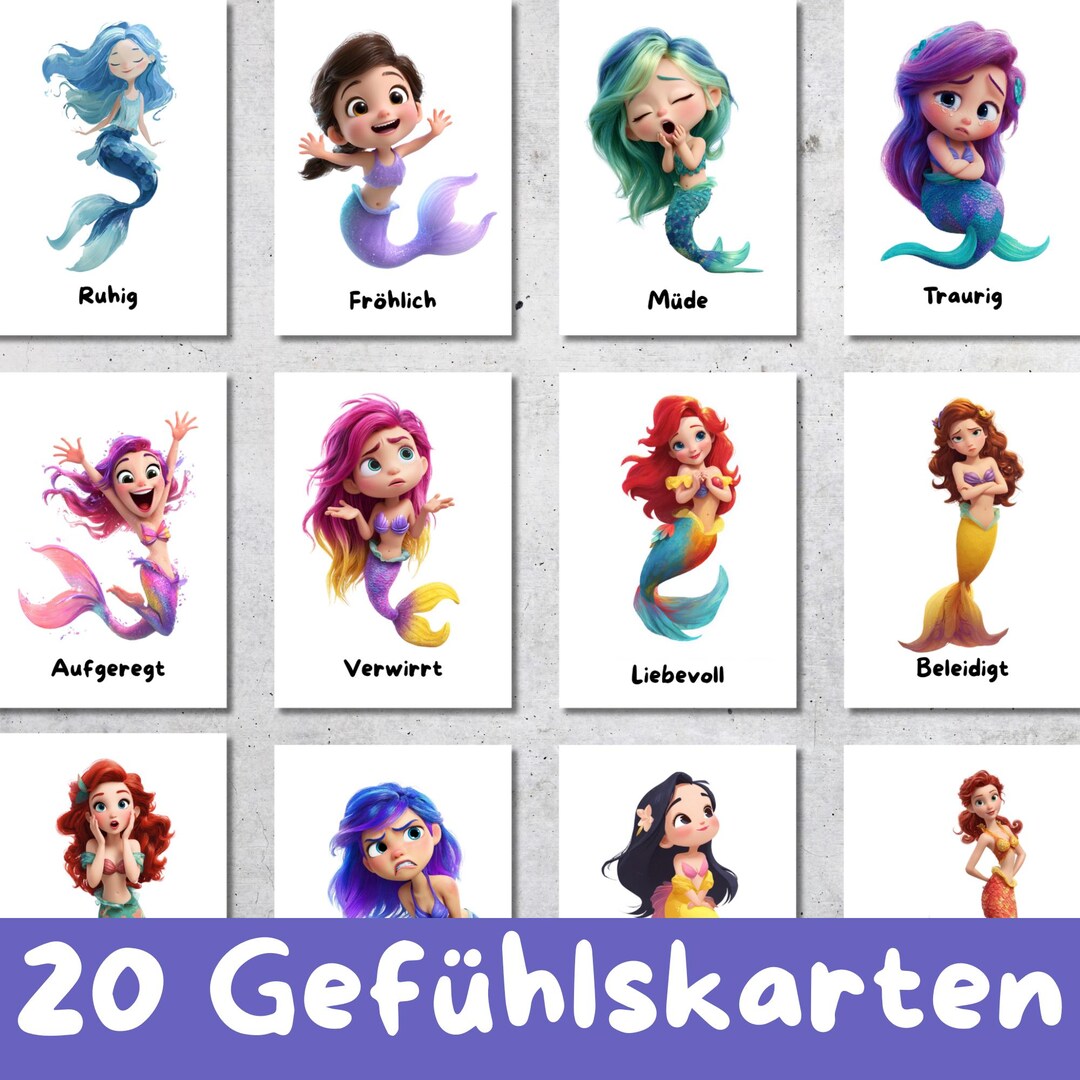 Mermaid Emotion Cards | 20 Emotion Cards Pixar Style | Emotion Cards ...
