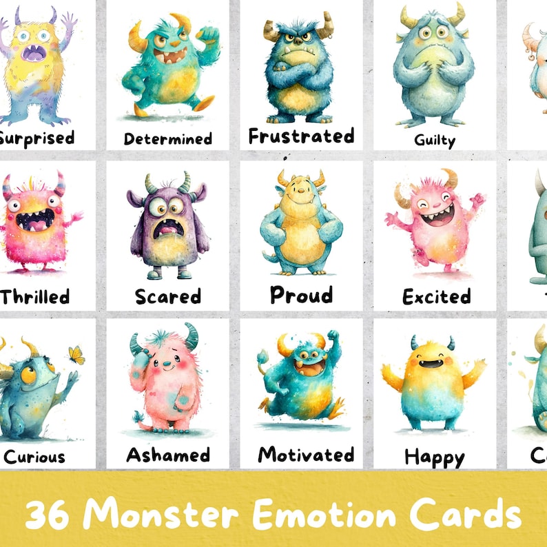 Monster Emotion Cards for Kids – Montessori Feeling Flashcards ...