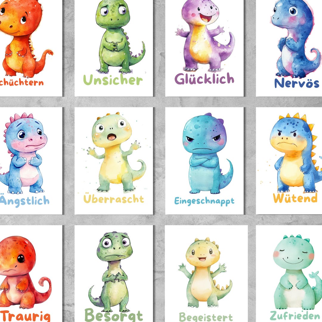 Dino Emotion Cards for Children to Print Out, Picture Cards to Learn ...