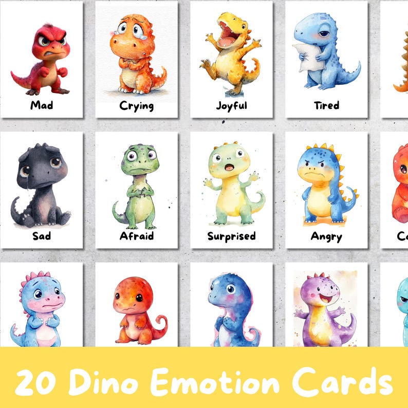 20 Dino Emotion Feelings Cards | Printable Emotion Flashcards for Kids ...