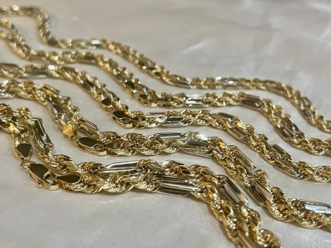 14K Gold Yellow White Two Tone Figarope Figaro Rope Chain Necklace or ...