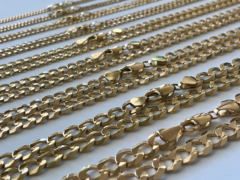 10K Solid Yellow Curb Cuban Link Chain Necklace or Bracelet or Anklet ...