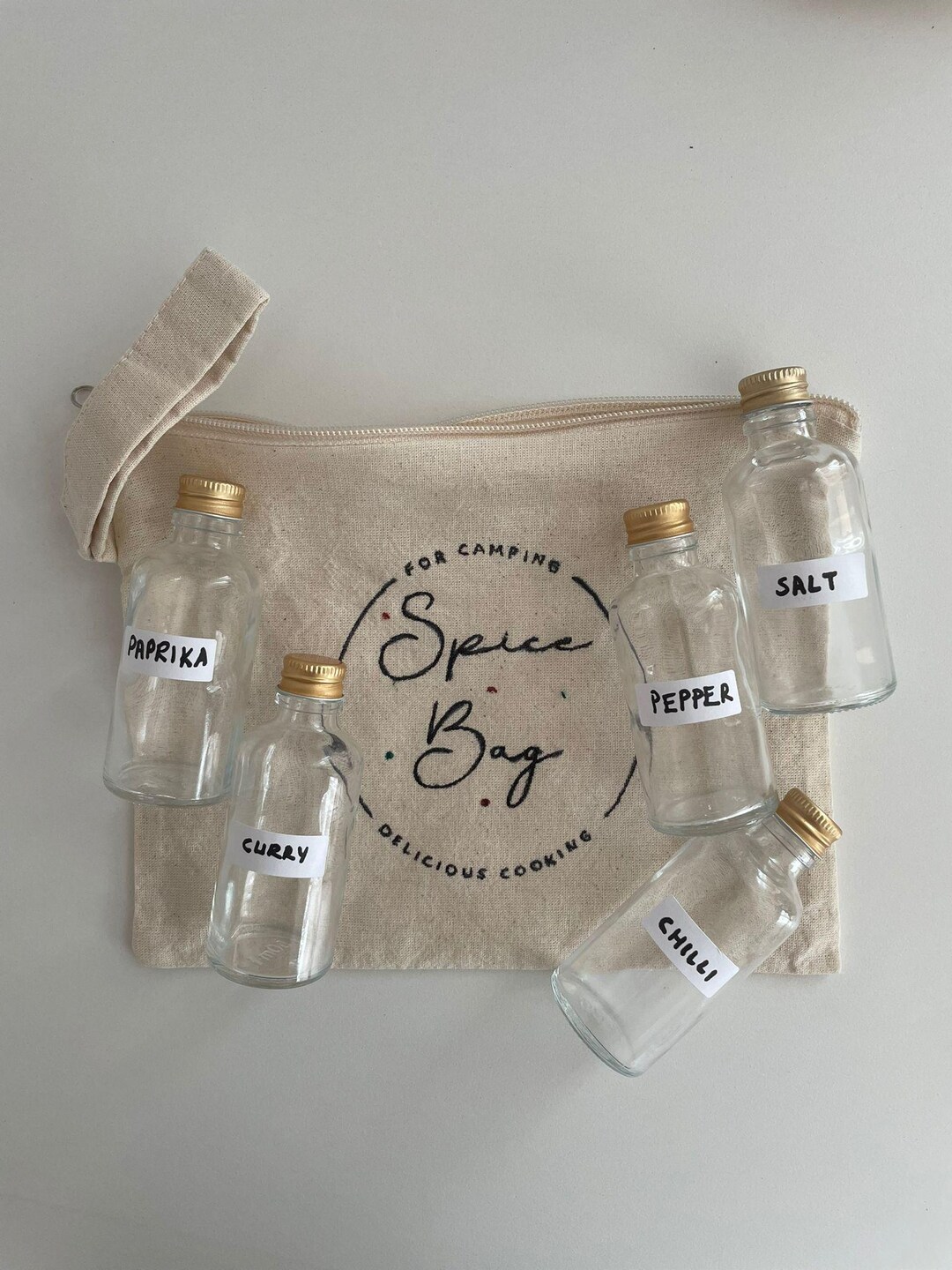 Spice Bag Set for Camping & RV: 5 Gold-capped Glass Spice Containers in ...