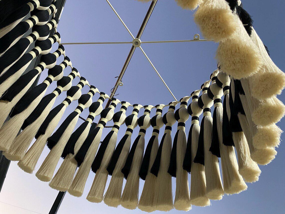 32x24 Inch Modern Macrame Chandelier Black and White Macrame Light ...