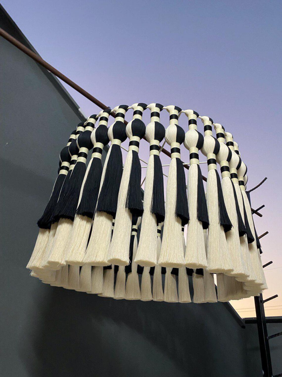 32x24 Inch Modern Macrame Chandelier Black and White Macrame Light ...