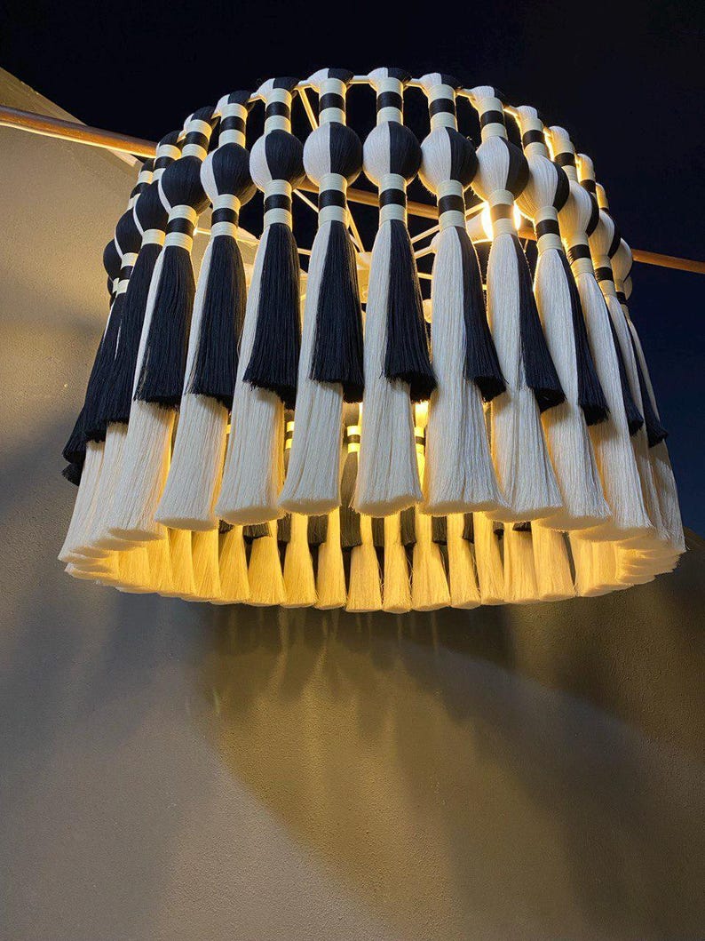 32x24 Inch Modern Macrame Chandelier Black and White Macrame Light ...