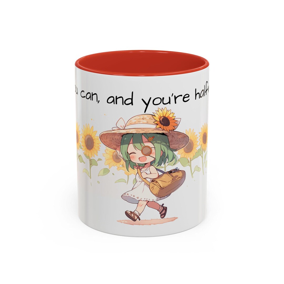 Mug, Chibi Character Sunflower Quotation Cup, Cute Summer Dress ...