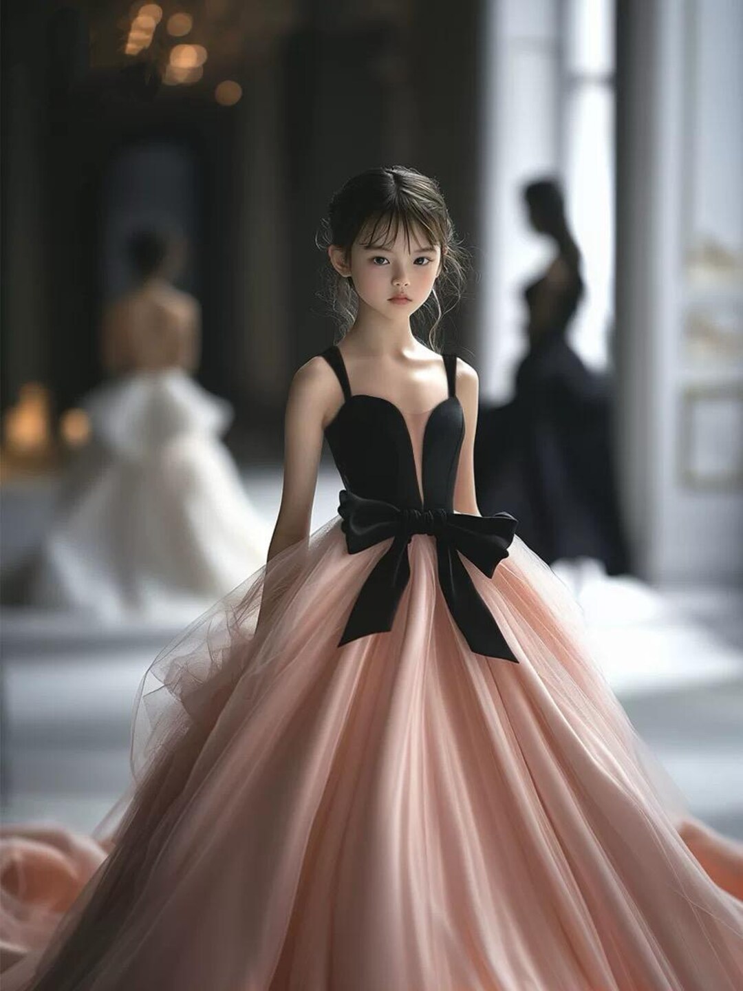 Pink & Black Satin French Dress: European Princess Gown With Tulle ...