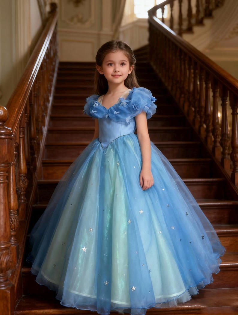 Cinderella Blue Tulle Ball Gown: Off-shoulder Princess Flower Girl ...