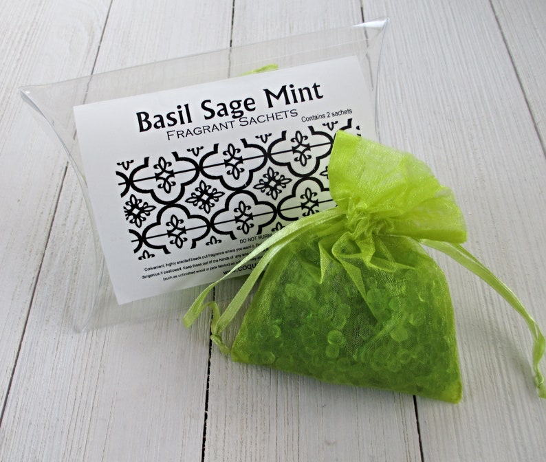 Basil Sage Mint Sachets, Aroma Beads, Set of 2 Highly Fragranced ...