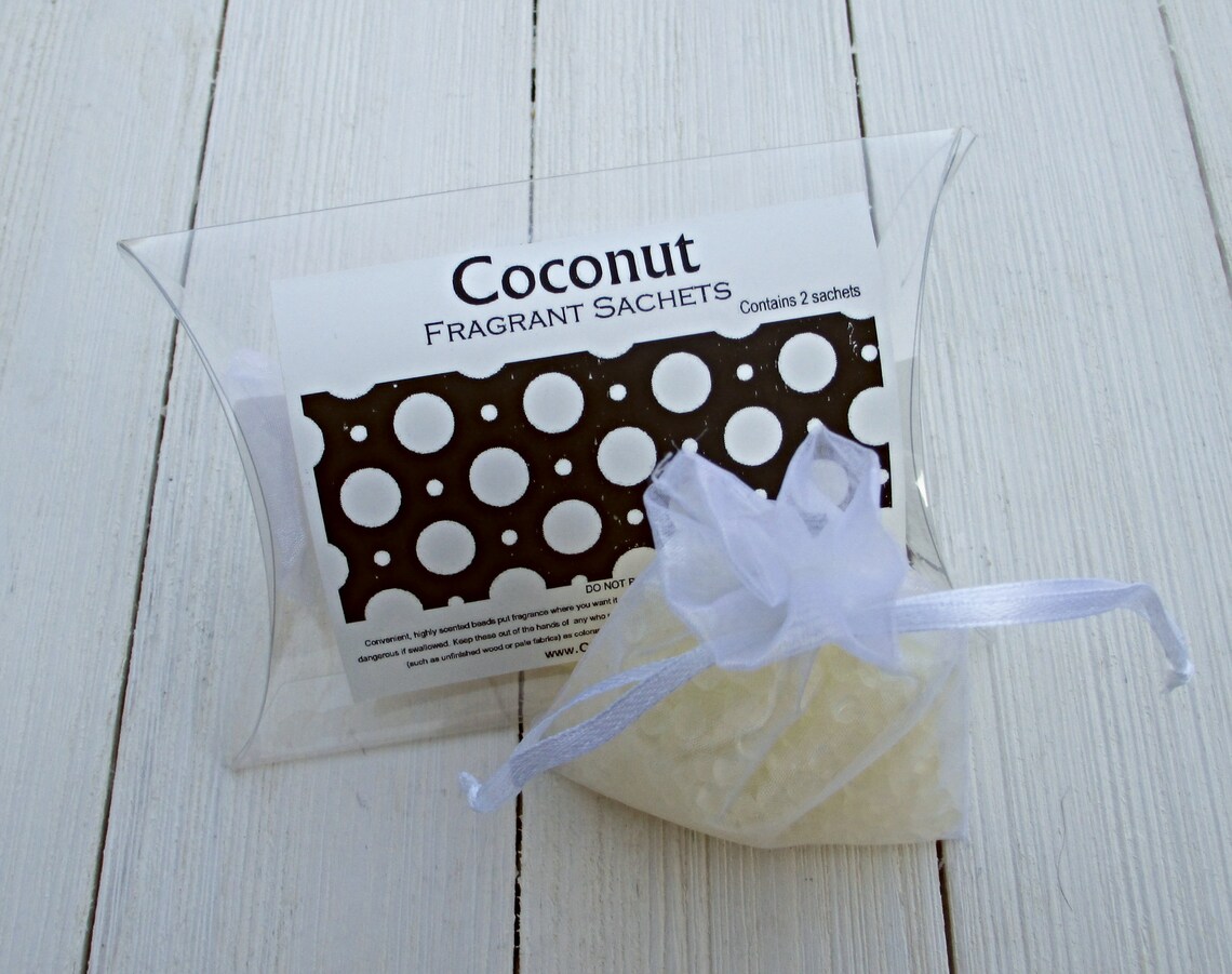 Coconut Sachets, Aroma Beads, Set of 2 Highly Fragranced Organza Bag ...