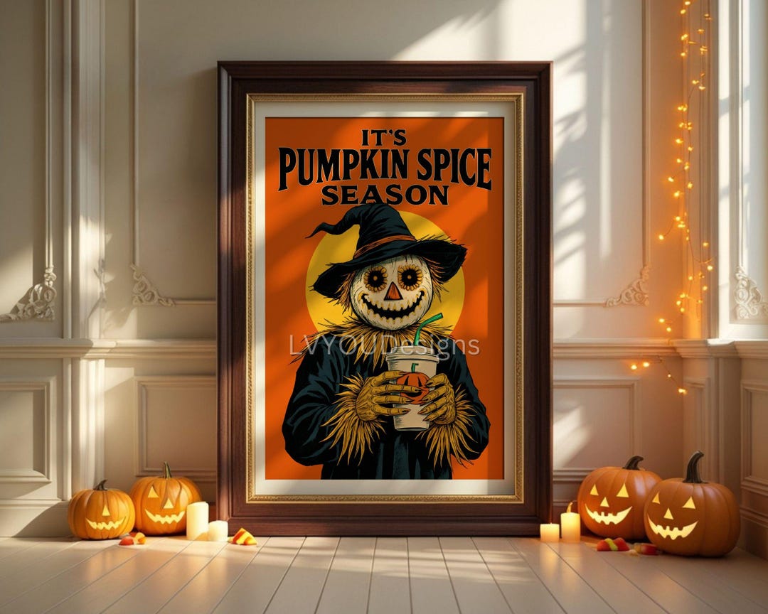 Vintage Halloween Scarecrow Poster: Pumpkin Spice Coffee, Retro Fall ...